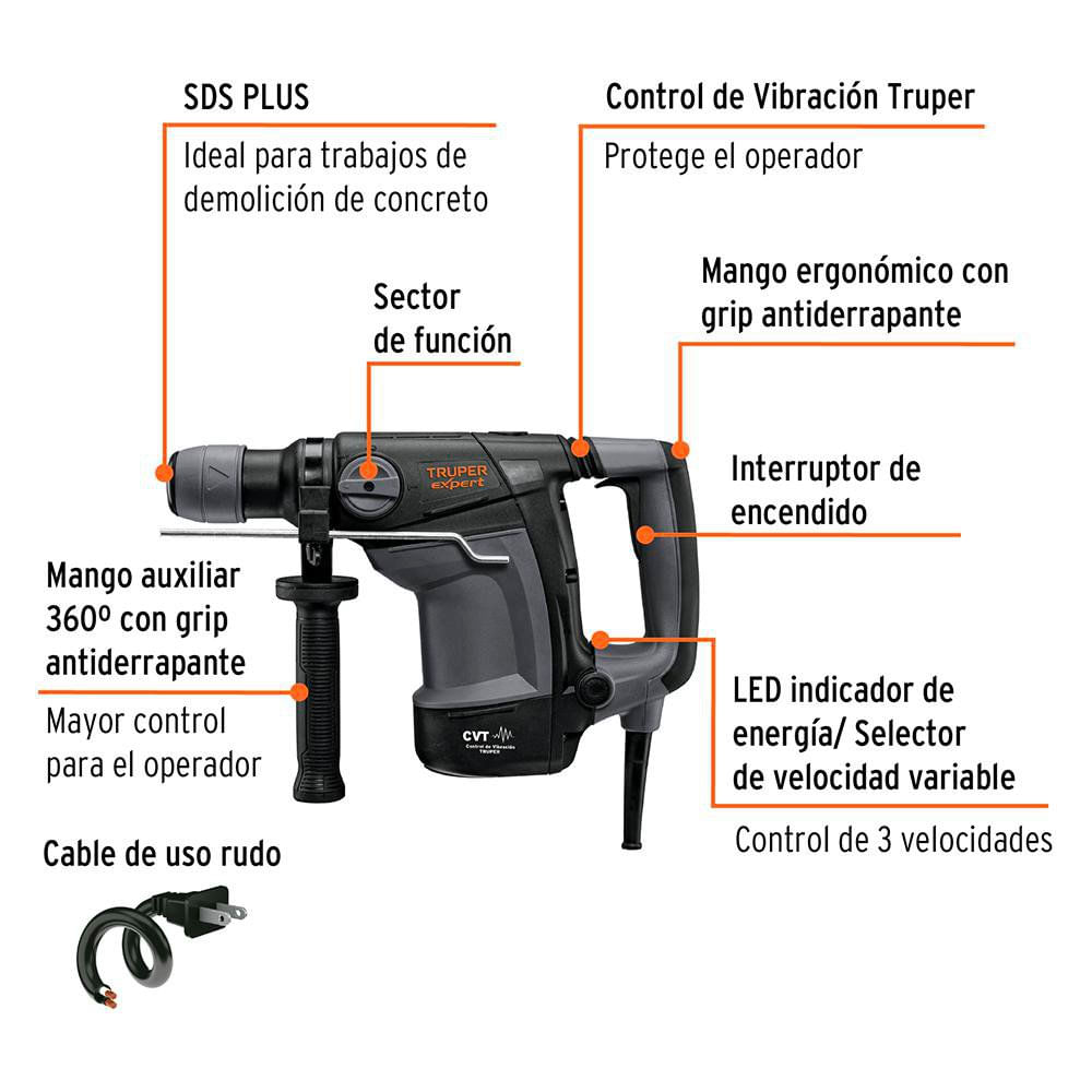 Rotomartillo Neumático Sds Plus 4 Jouls 1000 W - Truper - Empresas Cemaco
