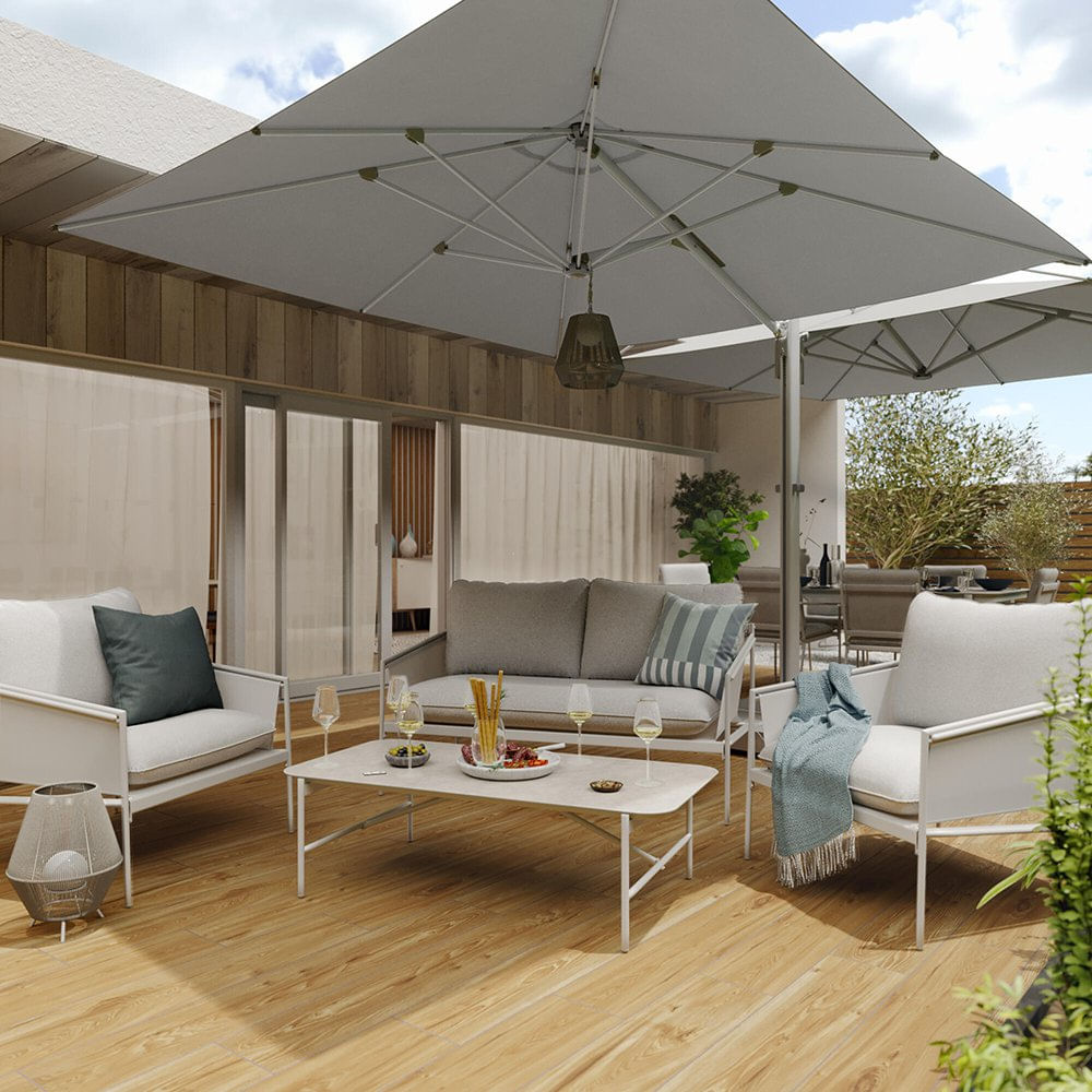 Parasol Doble Blanco con Protección UV - Empresas Cemaco