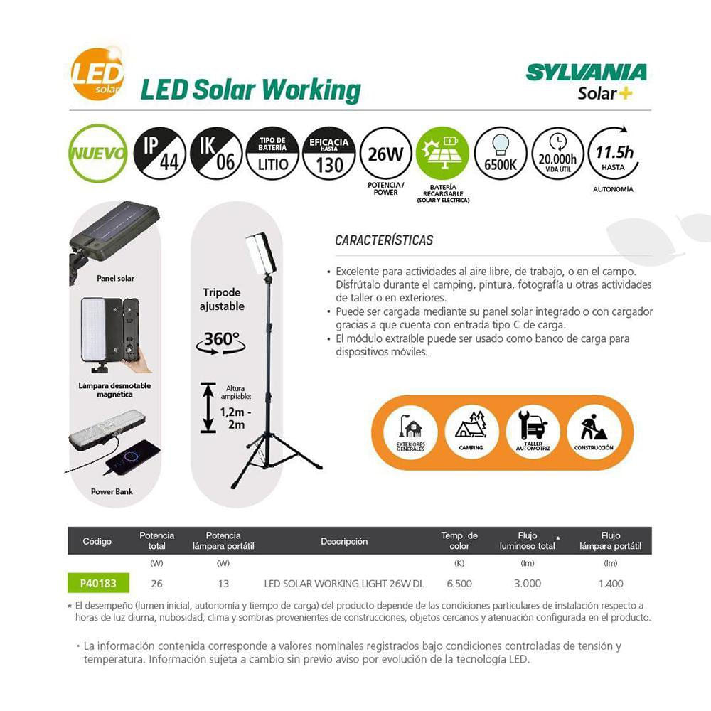 Lámpara de Trabajo LED Solar 26 W - Empresas Cemaco