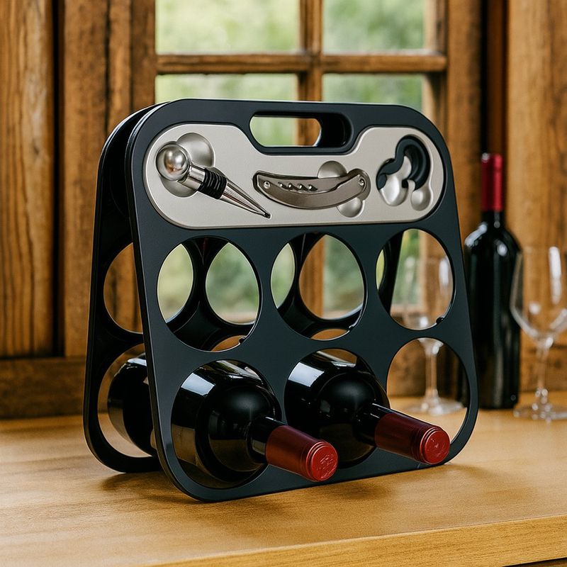 Set de Accesorios para Vino con Porta Botellas Plegable - Empresas Cemaco